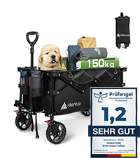 HIKENTURE Bollerwagen Faltbar mit Bremen - 140 Liter Volumen & 150KG belastbar - Extrem ...
