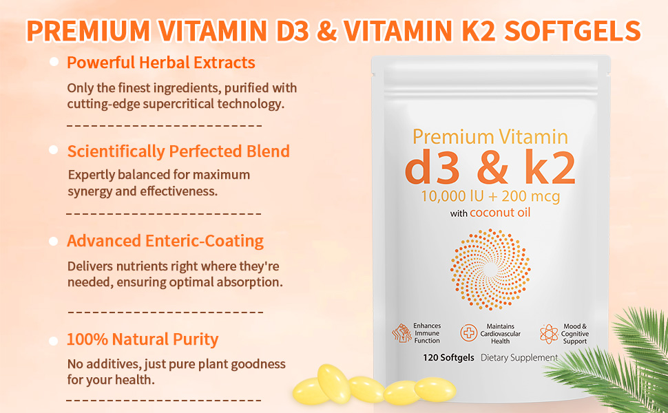 Amazon.com: Tooffi Vitamin D3 K2 Supplement Softgel,2-in-1 Micro Ingredients Vitamin D3 10000 IU ...