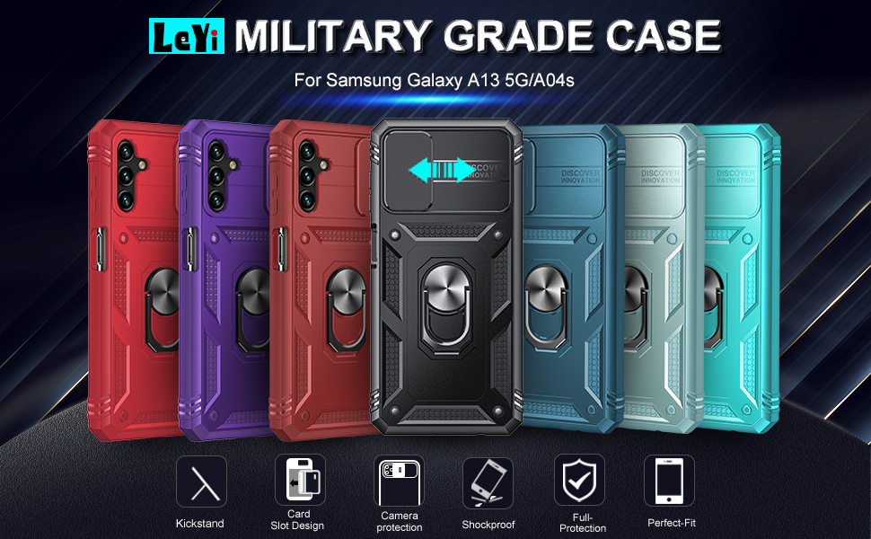 LeYi for Samsung Galaxy A13 5G/A04S Case with Camera Cover Slider, Full Body Armour Military ...