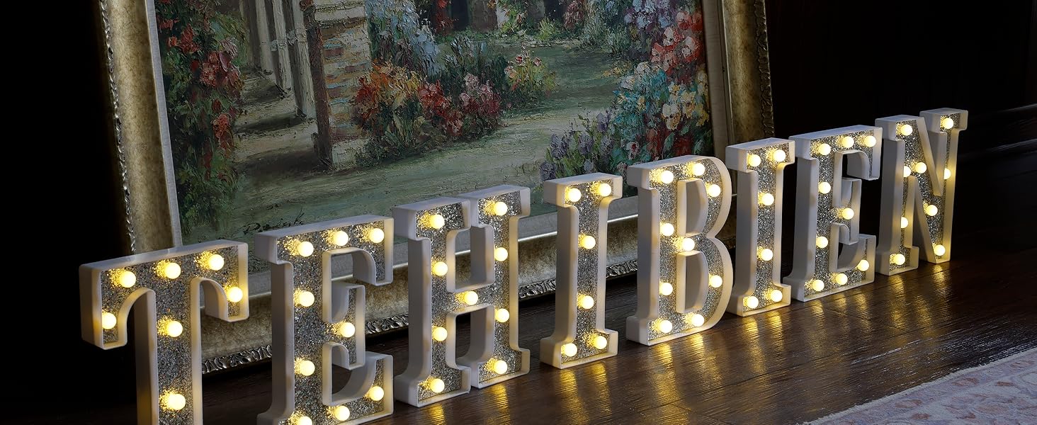 Amazon.com: TEHIBIEN Marquee Light Up Letters, Glitter Silver LED ...