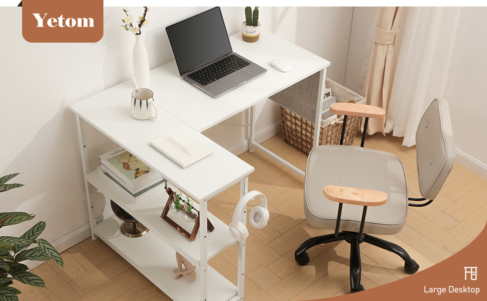Amazon.co.jp: YeTom デスク 机 pcデスク l字デスク左右交換可能 勉強机 ゲーミングデスク パソコンデスク 幅107cm コーナーデスク 棚板高さ調節可能 収納袋付き L ...