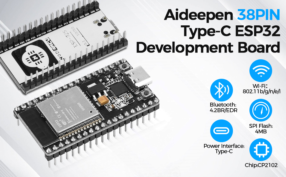 Amazon.com: 4 Pack ESP32 Board 38Pins Type-C CP2012 ESP32-32S WROOM Module USB C 38 Pin 2.4GHz ...
