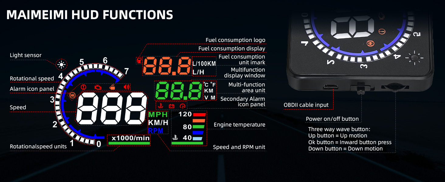 Amazon.com: Windshield Heads Up Display for Car MAIMEIMI OBD2 Digital Speedometer with OBDII ...