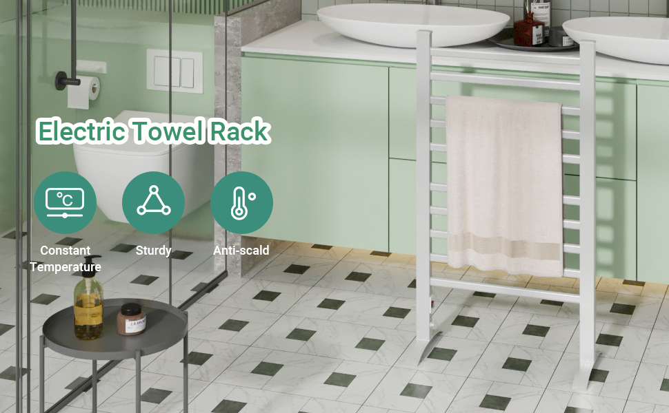 Ufurniture 10-Bar Heated Towel Rail Standing Wall Mounted Towel Electric Towel Warmer Rack Free ...