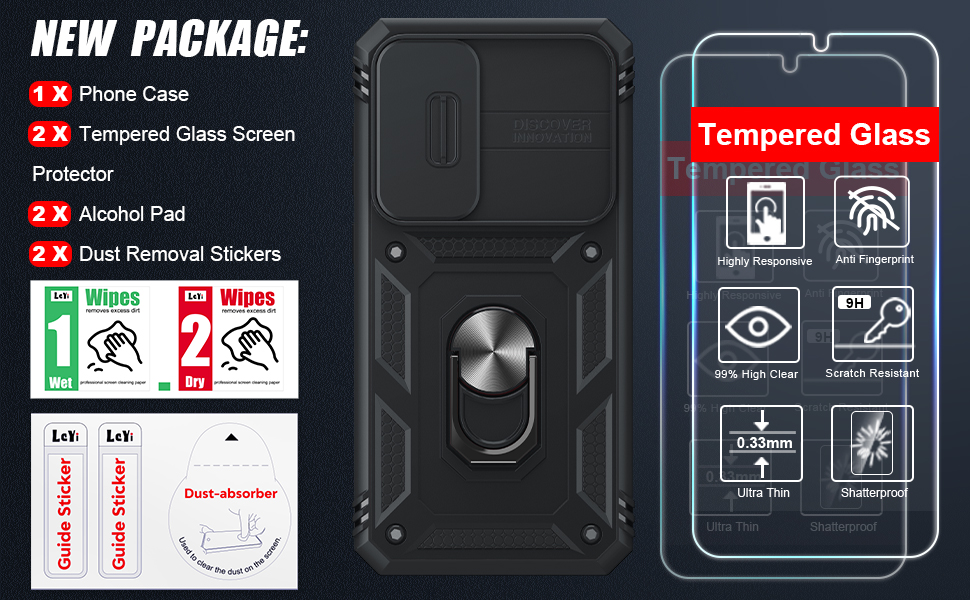 LeYi for Samsung Galaxy S24 5G Case with Camera Cover Slider, 360° Full Body Armour Military ...