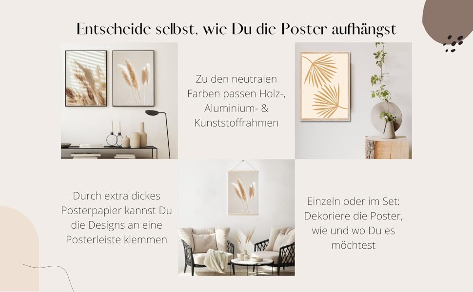 Amazon.de: BLATT PAPIER® 6er Boho Wandbilder Set Pampasgras (2x A3, 4x A4) - Beige Poster ...