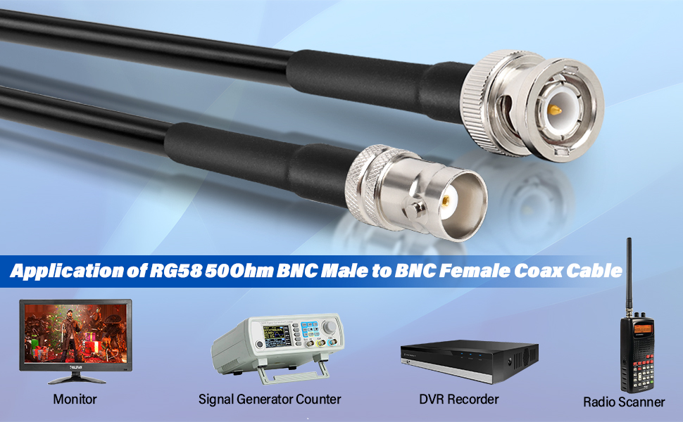 Amazon.com: MOOKEERF BNC Cable - 2PCS 50 ohm RG58 BNC Male to Female Coax Cable 3FT Low Loss ...