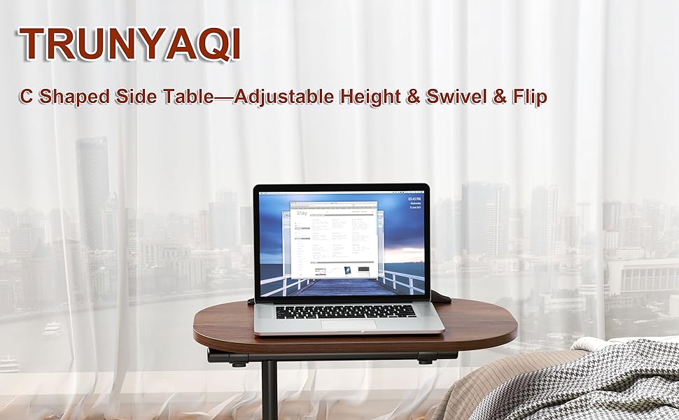 Amazon.com: Adjustable Height C Shaped Side Table, 360°Swivel & Flip ...