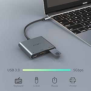 JESWO Adaptador USB C a HDMI, 3 en 1 Adaptador Tipo C Multipuerto USB C Hub con Puerto de Salida ...