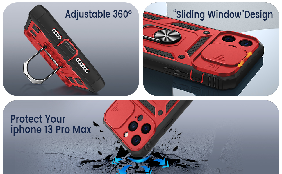 Amazon.com: Goton Armor Case for iPhone 13 Pro Max Stand Case with Slide Camera Cover ...