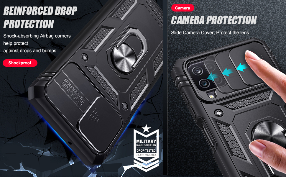 LeYi for Samsung Galaxy A12 5G Case with Slide Camera Cover and 2 Tempered Glass Screen ...