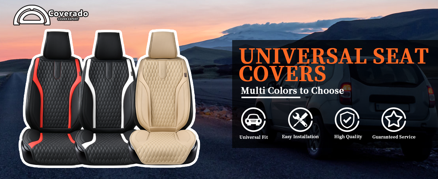 Amazon.com: Coverado 2PCs Front Seat Covers Leather Car Seat Protector, Car Seat Cushion ...