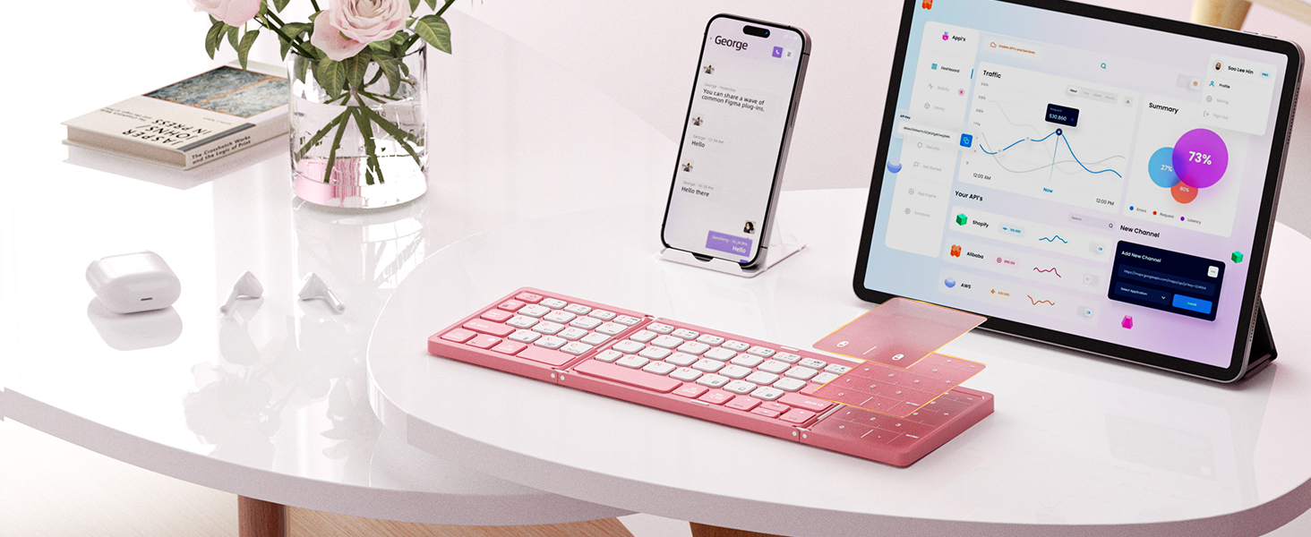 Artciety Foldable Bluetooth Keyboard Folding Portable Wireless Keyboard With