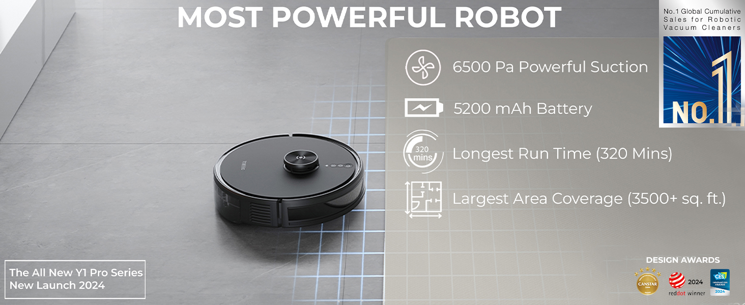 ECOVACS DEEBOT Y1 PRO Plus Self-Emptying Robot Vacuum and Mop, 6500Pa Suction, 5-Hour Runtime ...