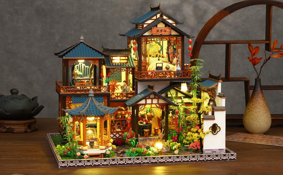 Amazon.com: Plustopoy DIY Miniature House Kit: Villa Tiny House Kit with LED Light - DIY Wooden ...