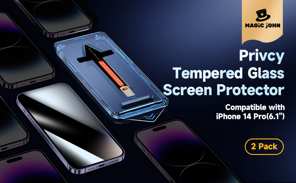 Amazon.com: MAGIC JOHN 2 Pack for iPhone 14 Pro Privacy Screen Protector 6.1 inch, Tempered ...