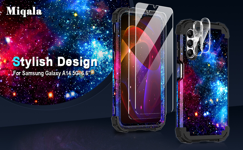 Amazon.com: Miqala for Galaxy A14 5G Case with 2 Tempered Glass Screen Protector+ 2 Camera Lens ...