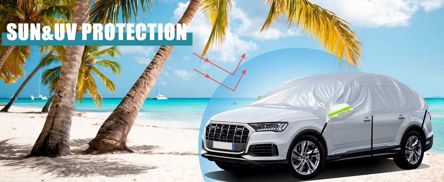 Half Car Cover Waterproof, Universal Car Top Cover for Outdoor Indoor Snowproof Dustproof UV ...