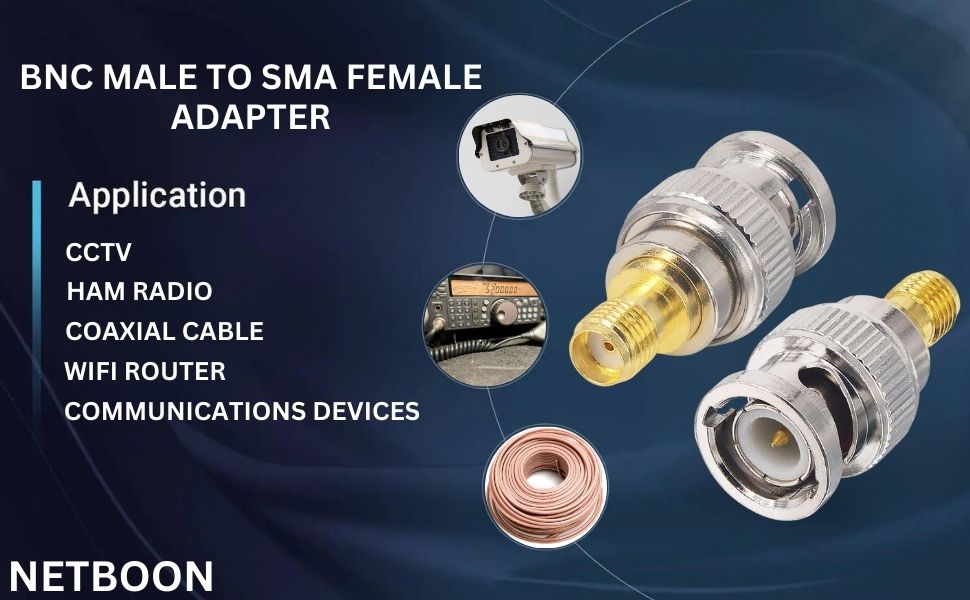 NETBOON BNC Male to SMA Female Adapter, SMA Female to BNC Male Type Jointer for CCTV, WI-FI ...