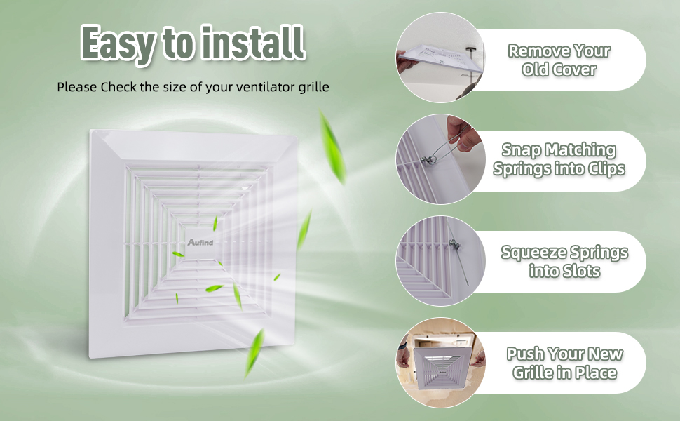 Aufind 9" x 9" Bathroom Exhaust Fan Cover with Spring,Square Ceiling or ...