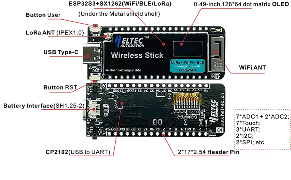 Amazon.com: Heltec Wireless Stick V3 ESP32-S3FN8 and SX1262 LoRa Node ...