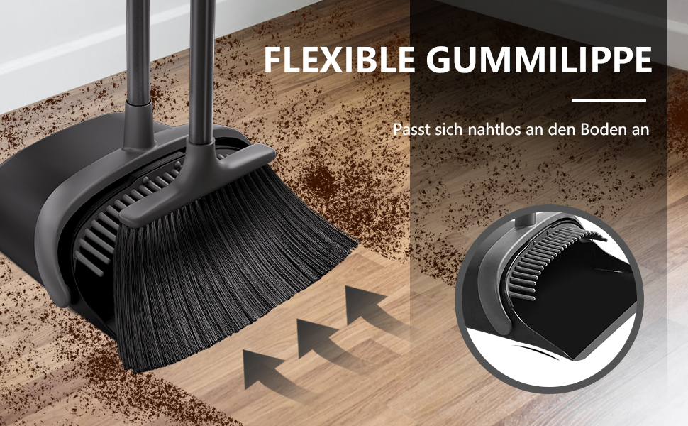 Besen und Kehrschaufel Set, verlängerbarer Besen mit Stiel, Kehrschaufel Set mit Kammzähne ...