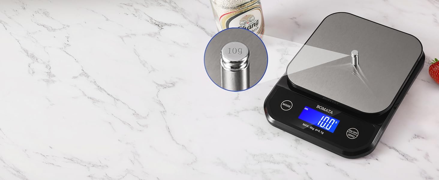 Amazon.com: BOMATA Waterproof Kitchen Scale, 0.1g/0.01oz High Precision, 5kg/11lb, Washable, USB ...