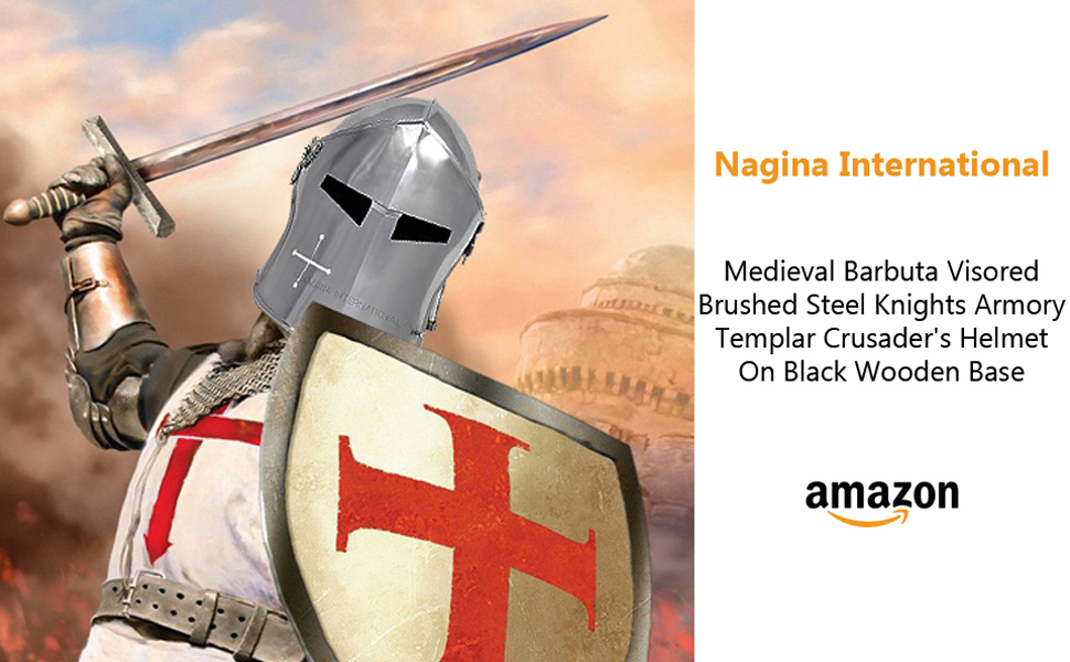 Amazon.com: Nagina International Medieval Barbuta Visored Brushed Steel ...