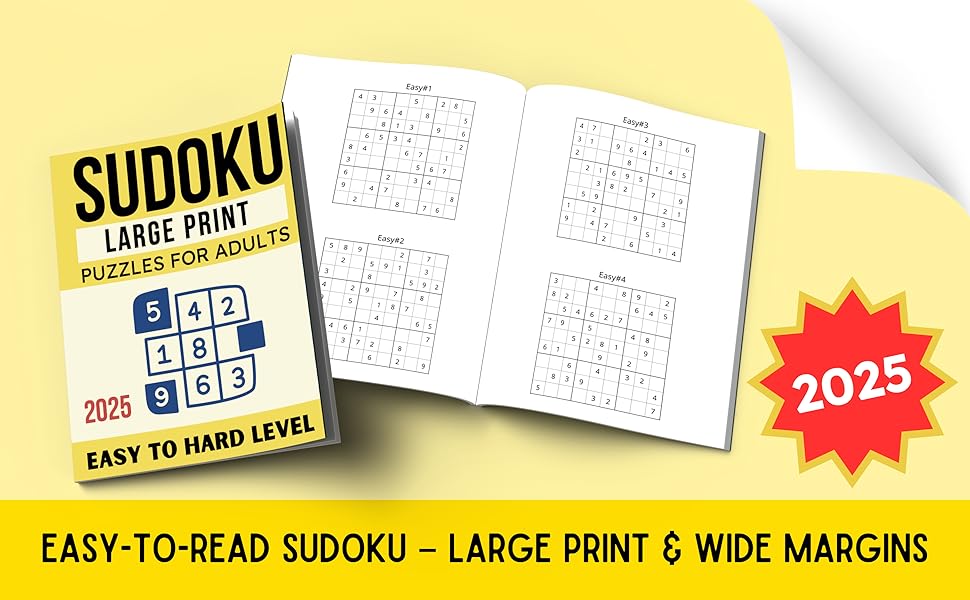 Large Print Sudoku Puzzle Book for Adults & Seniors | Easy, Medium & Hard Brain Challenges | Big ...