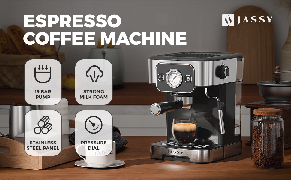 Amazon.com: JASSY Espresso Coffee Machine Cappuccino Maker with 20 BAR Pump & Powerful Milk ...