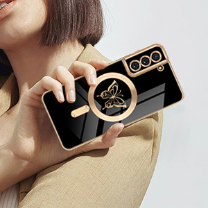 Amazon.com: Newseego for Samsung Galaxy S21 5G Magnetic Case, Cute Butterfly Plating Edge Case ...