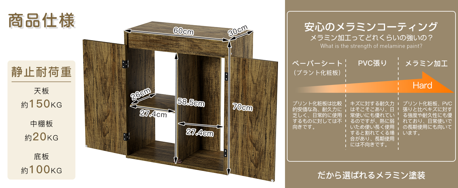 Amazon.co.jp: DEWEL 水槽 台 水槽設置台 幅60×奥行30×高さ70cm ウッド キャビネット 中棚板付き 組立式水槽台 水槽台 30 水槽 ラック 60cm 水槽棚 水槽 ...