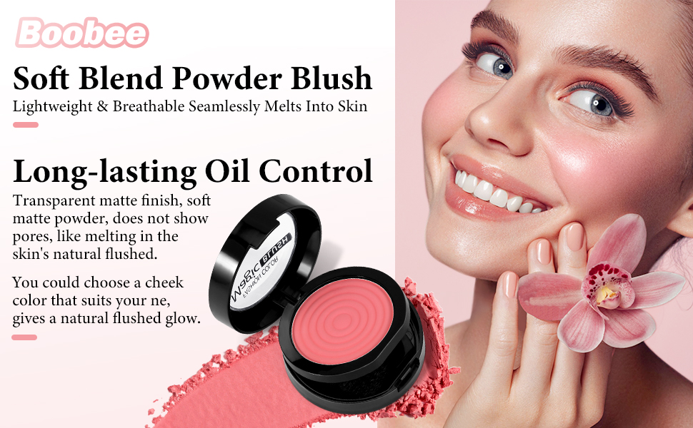 Amazon.com : Boobeen Soft Blend Powder Blush for Cheeks, Buildable Color Matte Smooth Blush ...