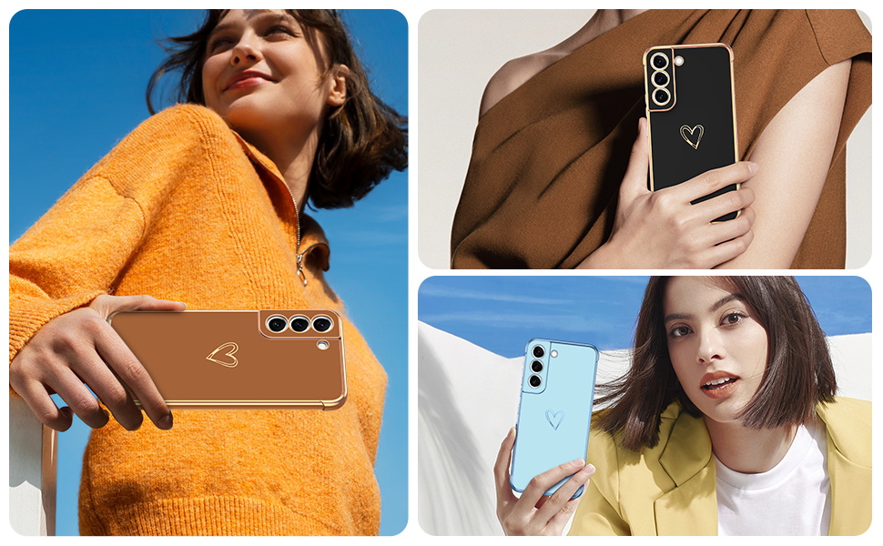 GUAGUA for Galaxy S21 FE Case Samsung S21 FE Case 5G Cute Heart Pattern Soft TPU Plating Cover ...