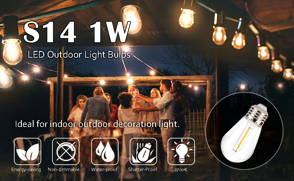 Leadleds S14 LED Bulb Outdoor LED Filament Bulb 1W Equivalent to 10W Shatterproof & Waterproof ...
