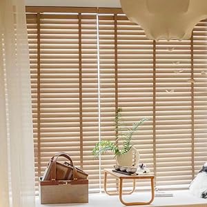 Amazon.com: 2" Slats Cordless Faux Wood Window Blinds for Indoor Windows, Natural Solid Window ...