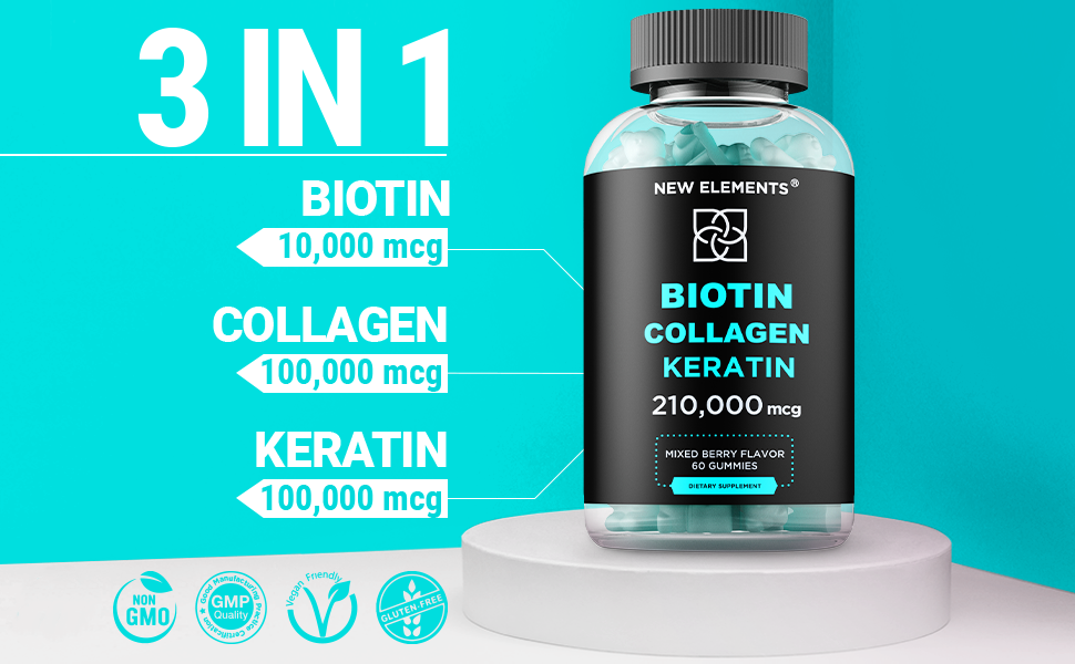 Amazon.com: Biotin Gummies with Keratin & Collagen Peptides - Advanced Supplement for Hair ...