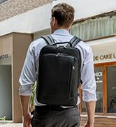 Amazon.com: TIDING Slim Leather 15.6" Laptop Backpack for Men Water Resistant Casual Daypack ...