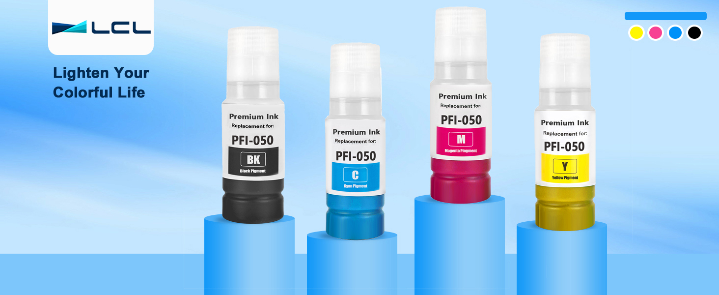 Amazon.co.jp: LCL Canon用 キャノン用 PFI-050 PFI-050BK /C/M/Y （4色セット ブラック シアン マゼンタ イエロー 顔料 70ML） 互換インク ...