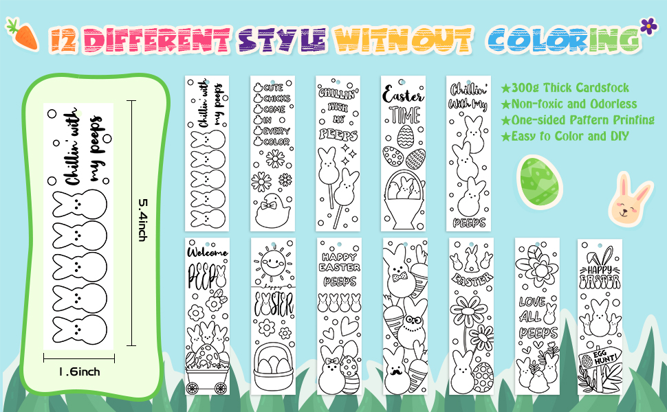 Amazon.com: Haooryx 75Pcs Easter Color Your Own Bookmarks, Funny Bunny ...