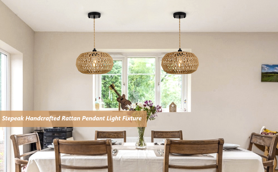 Farmhouse LED Rattan Pendant Lights, Boho Chandelier Light Fixture ...