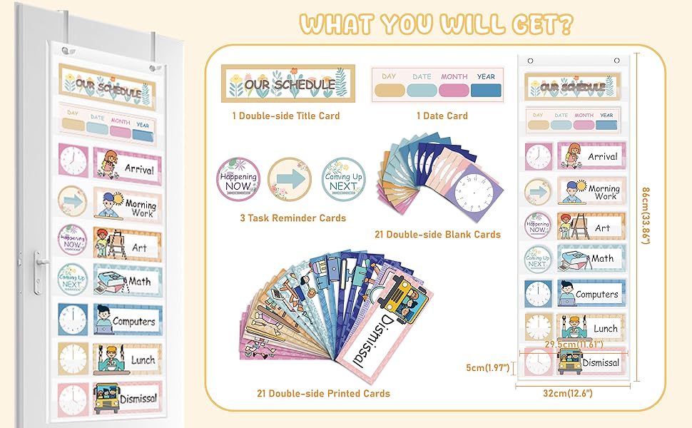 Amazon.com: Daily Schedule Pocket Chart, with 42 Reusable Dry-Eraser ...