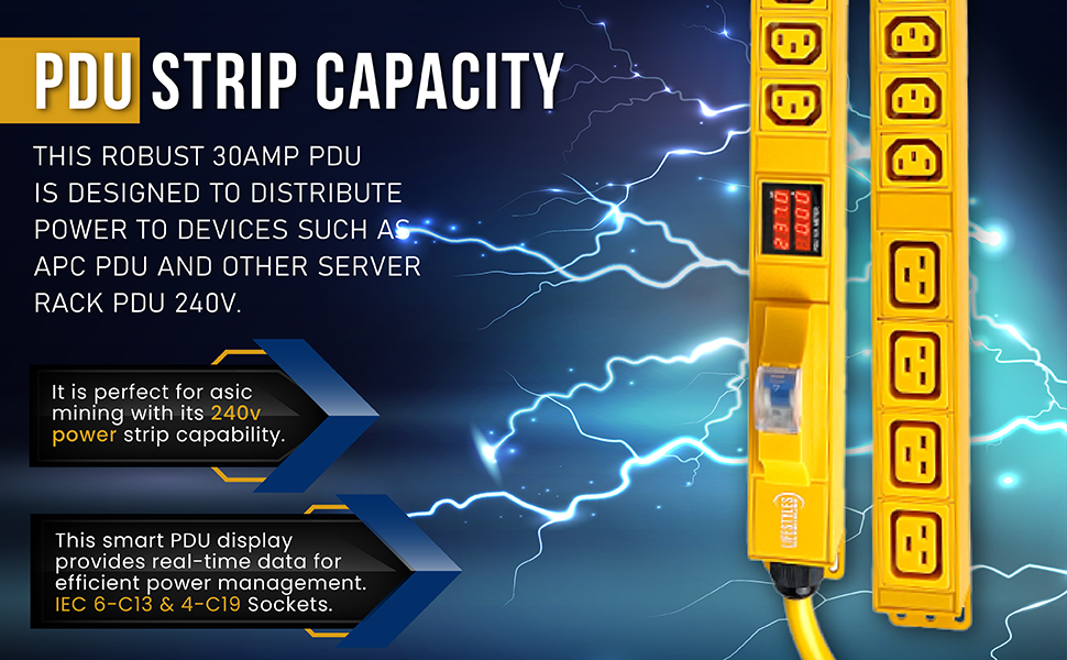 Amazon.com: PDU 30 Amp 240V/220V Power Distribution Unit with 6 -C13 & 4- C19 Outlets Rack Mount ...