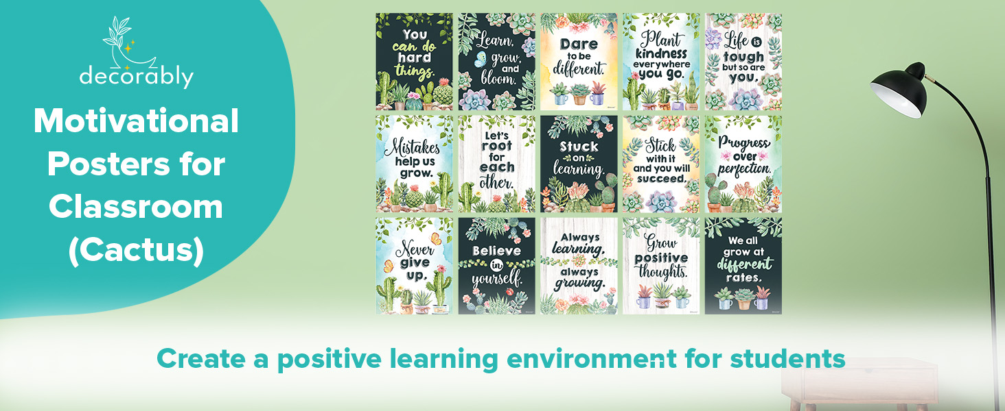 Amazon.com : Decorably Motivational Posters for Classroom - 15 Space ...