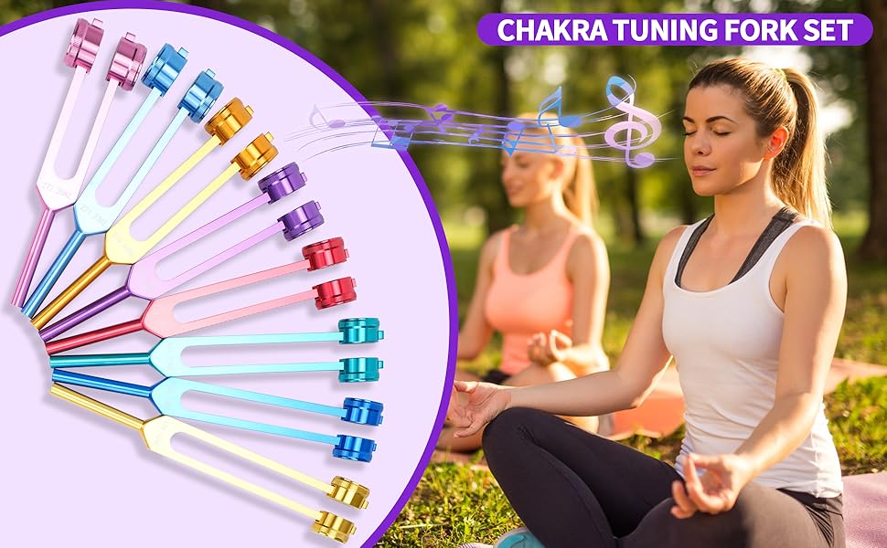 Amazon.com: Chakra Tuning Fork Set for Healing, 7 Chakra+1 Soul Purpose Weighted Solfeggio ...