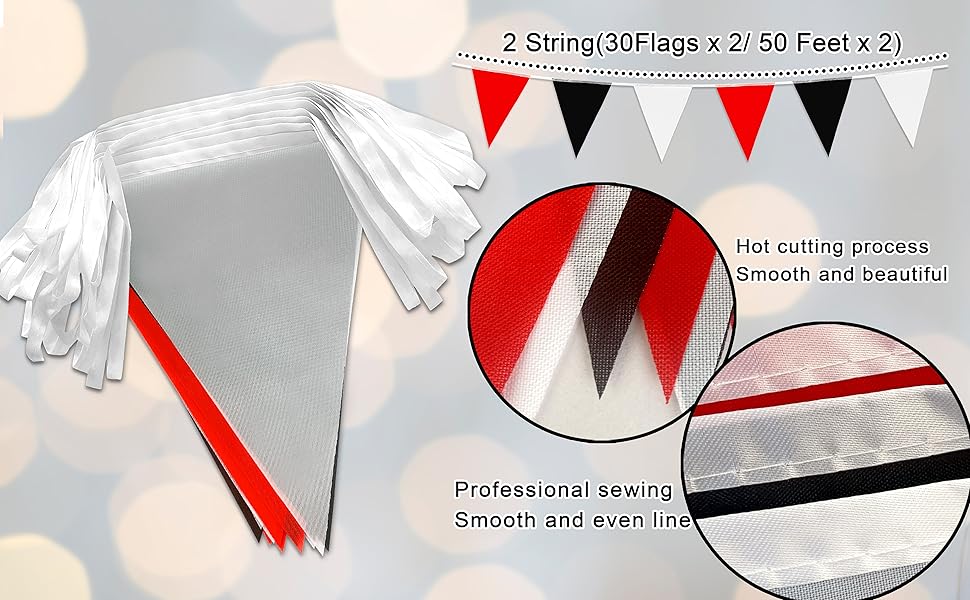Amazon.com : 100Ft Red Black White Party Decorations Triangle Flag ...