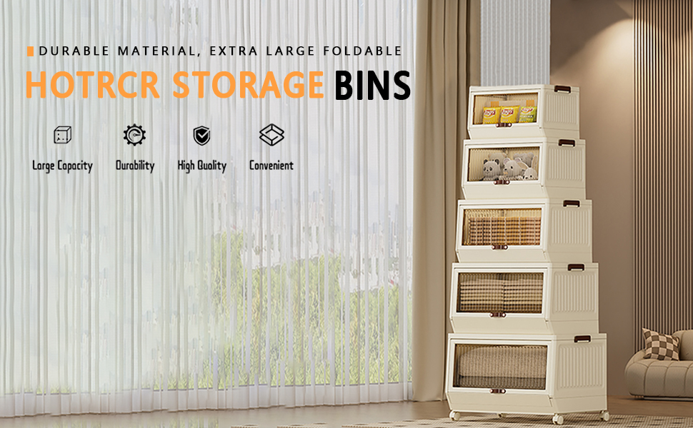 HOTRCR Large Plastic Storage Box, Collapsible Storage Boxes Great for ...