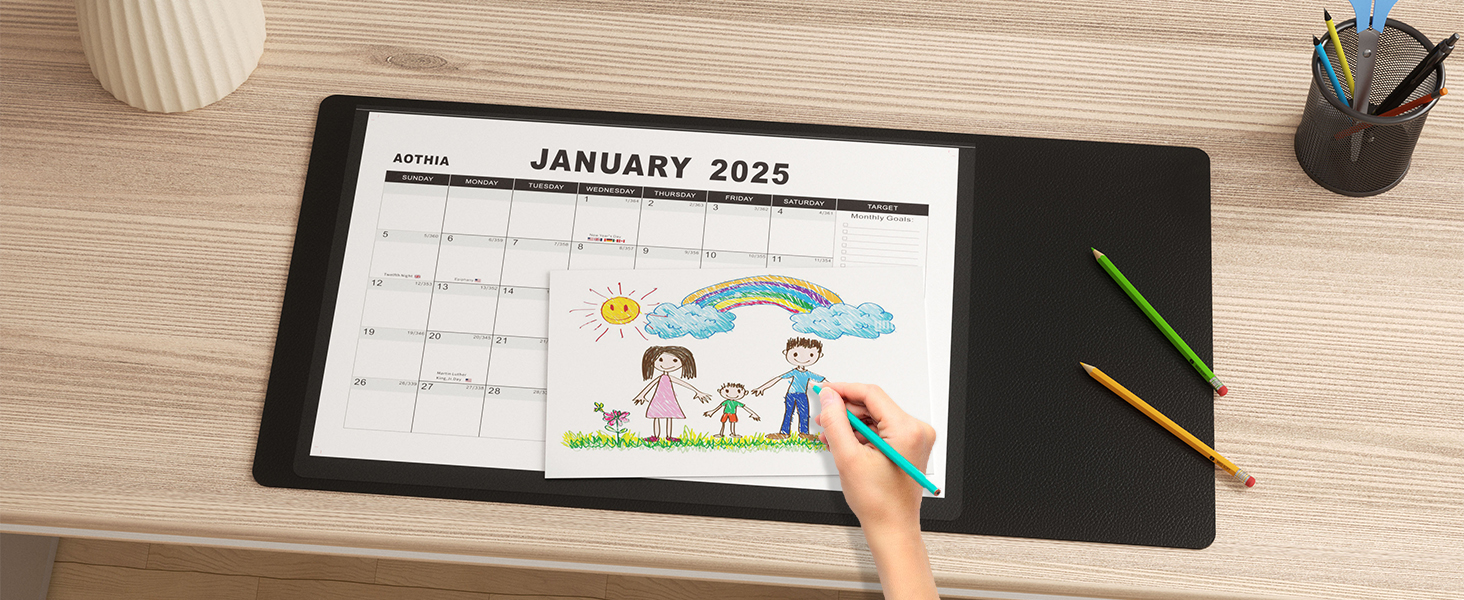 Amazon.com: Aothia Desk Pad Protector with 18-Month Calendar (2024-2026 ...