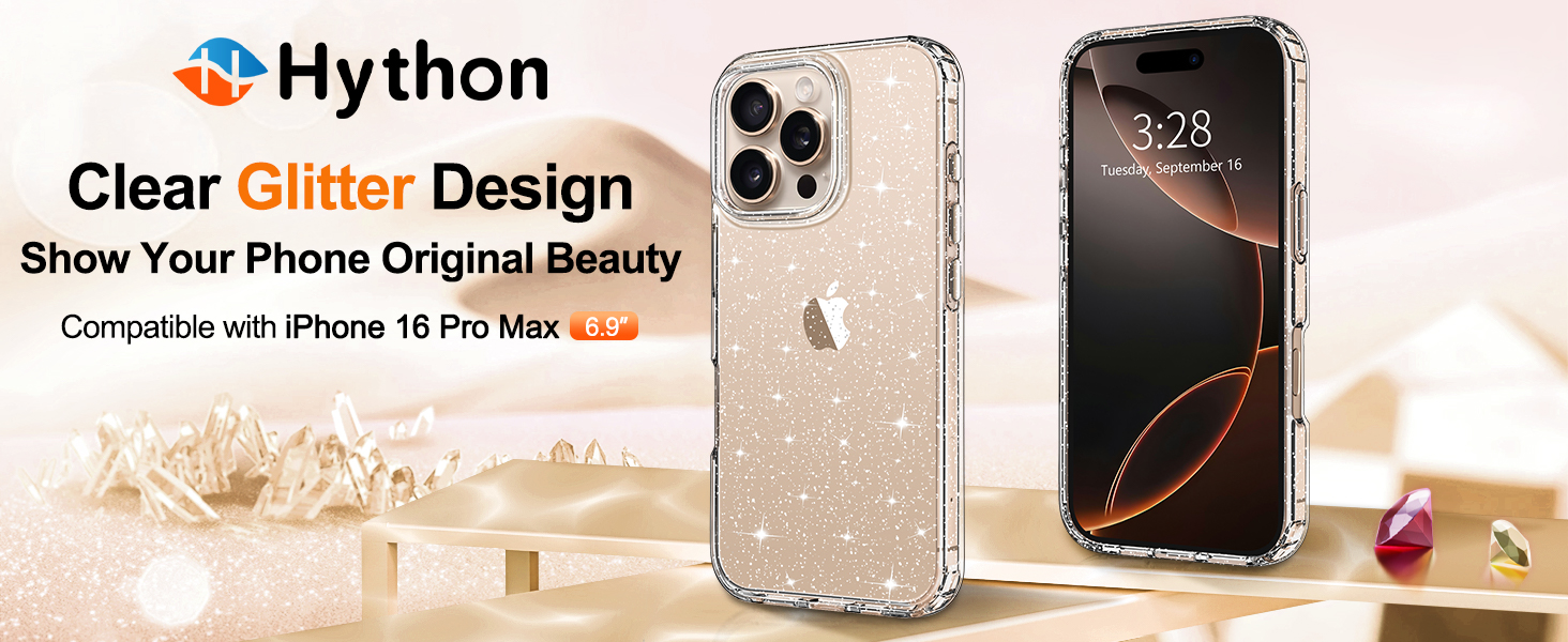 Amazon.com: Hython Case for iPhone 16 Pro Max Case Glitter, Clear Glitter Sparkly Shiny Bling ...
