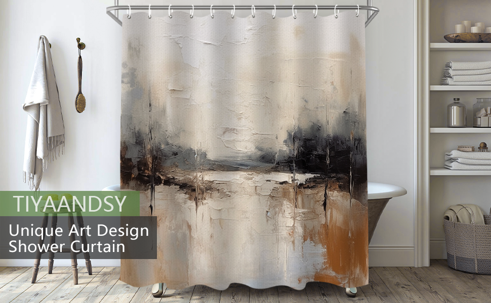 Amazon.com: TIYAANDSY Oil Painting Abstract Shower Curtain for Bathroom, Brown Black Grey White ...